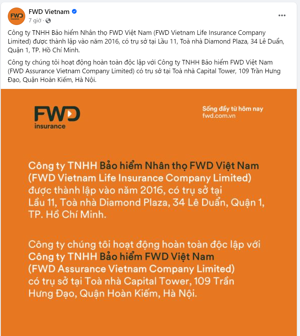 Thực hư mối liên hệ giữa Bảo hiểm Nhân thọ FWD Việt Nam và Bảo hiểm FWD ...